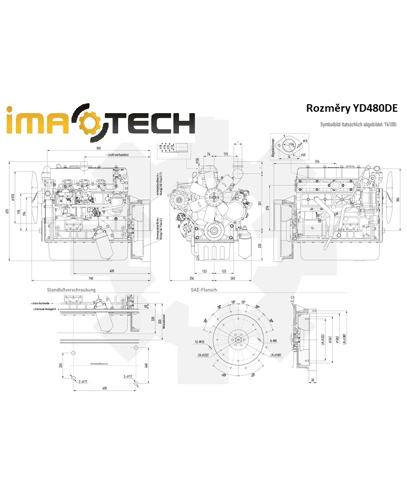 Vodou chlazený 4válcový vznětový řadový motor, Yangdong YD480DE pro ...